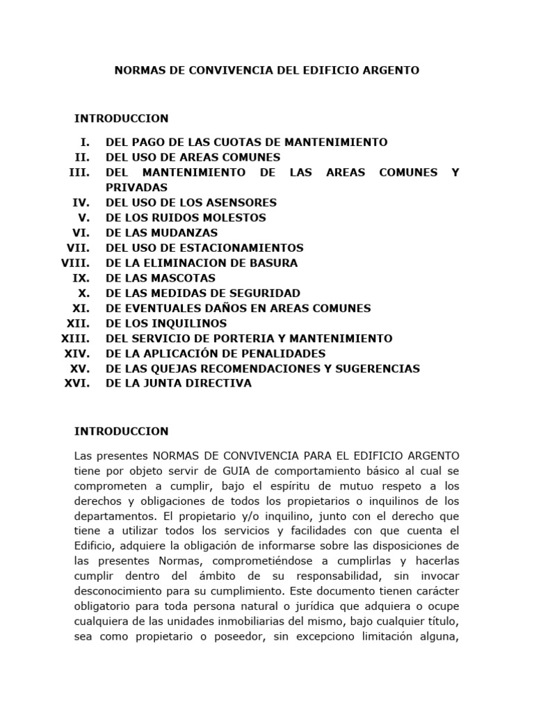 Normas de Convivencia Del Edificio 2014 | PDF | Residuos | Propiedad