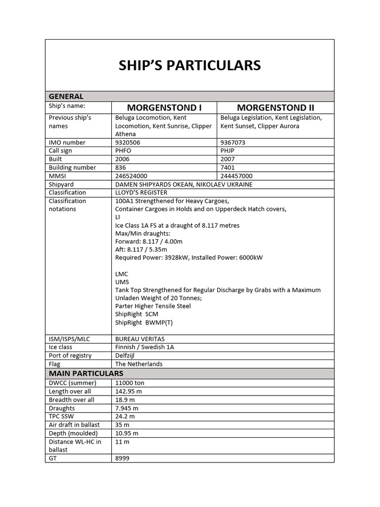 Ship Particulars | PDF | Fuel Oil | Watercraft