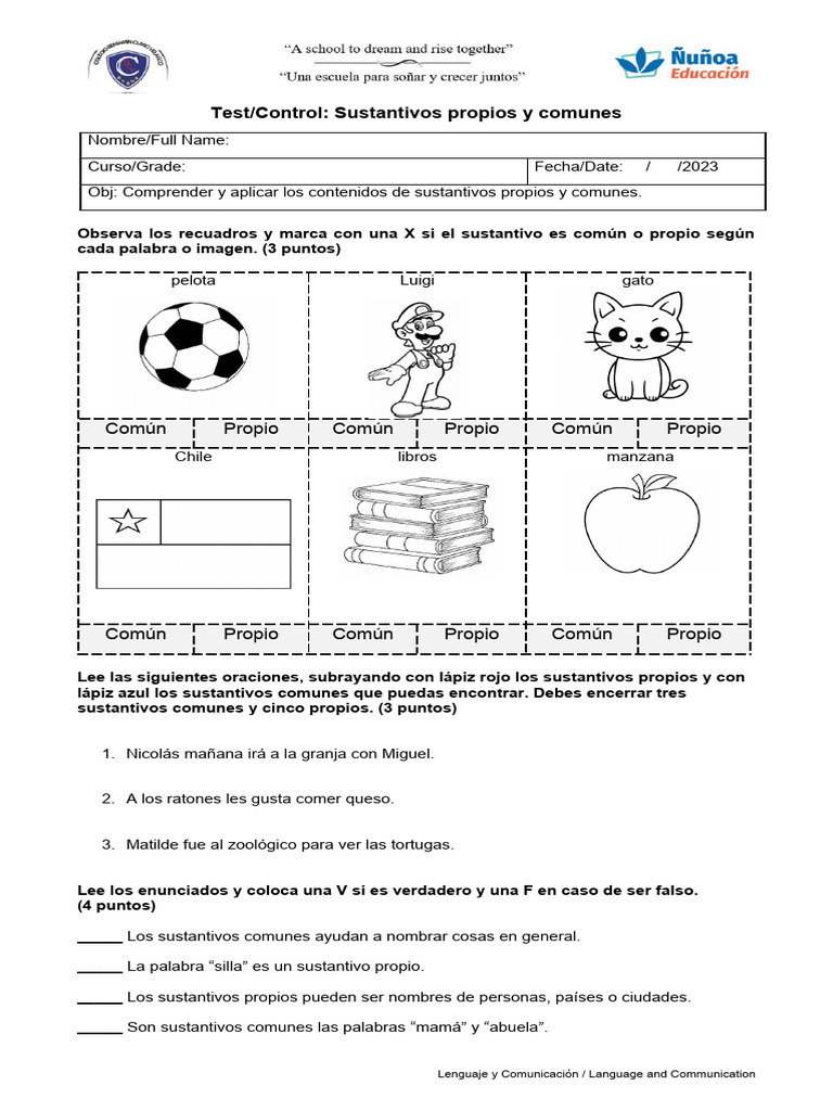 Identificación de Sustantivos Propios y Comunes | PDF | Artes del ...