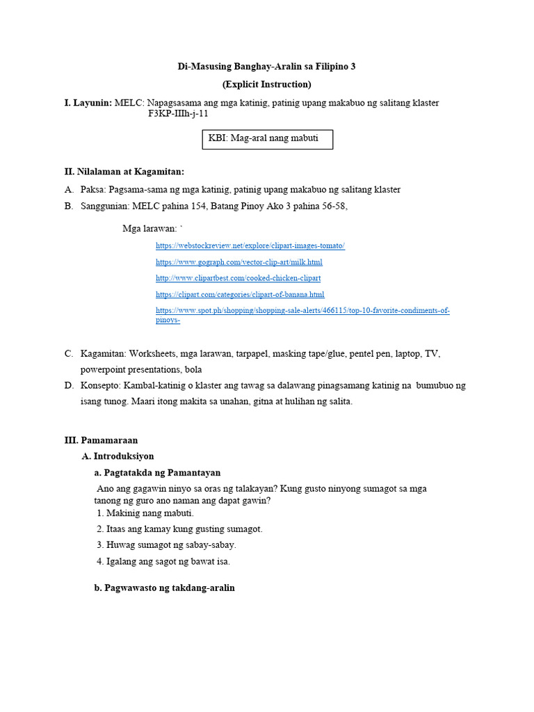 Di Masusing Banghay Aralin Sa Filipino 3 | PDF
