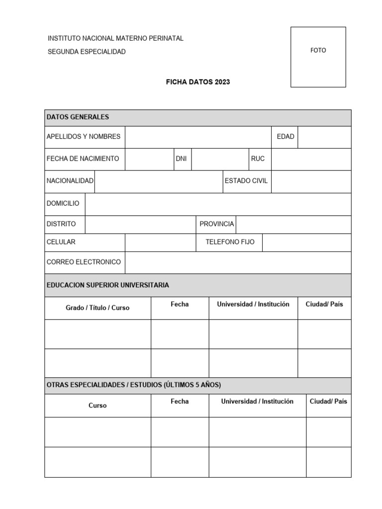 Formato Ficha Datos | PDF