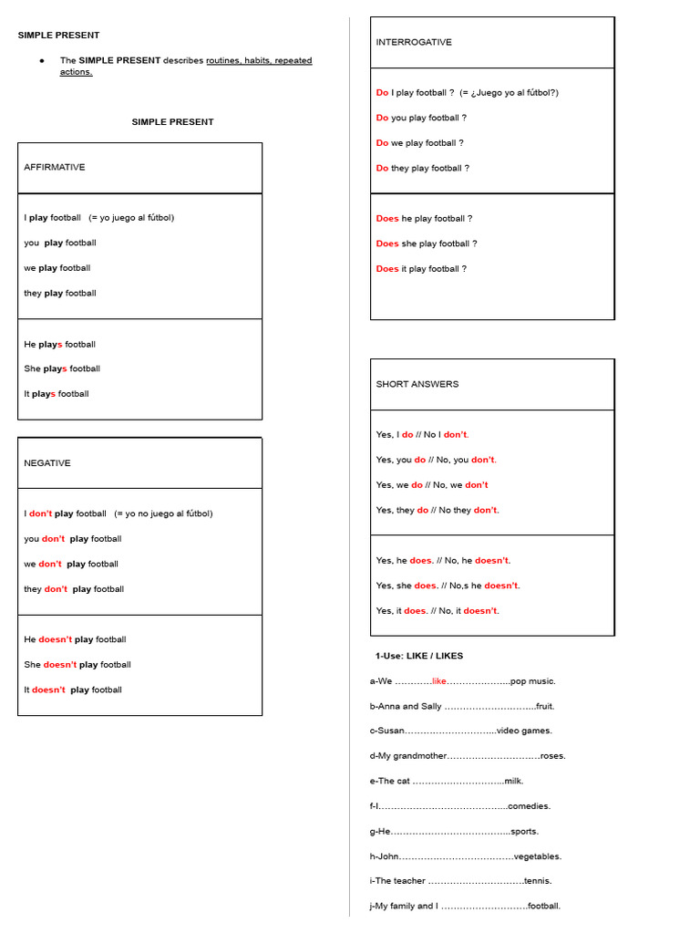 SIMPLE PRESENT - Revision - Chart and Exercises | PDF | Language Arts ...