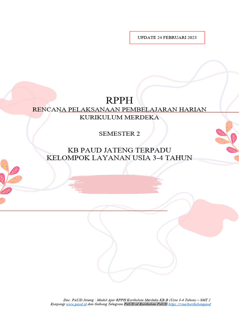 Modul Ajar RPPH KB B 3 4 Tahun Kurikulum Merdeka Smt2 | PDF