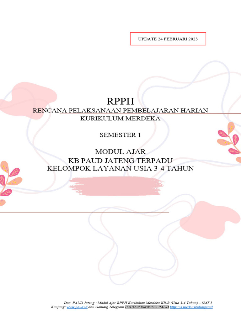 RPPH PAUD Kurikulum Merdeka Usia 3-4 Tahun | PDF | Kesehatan Holistik