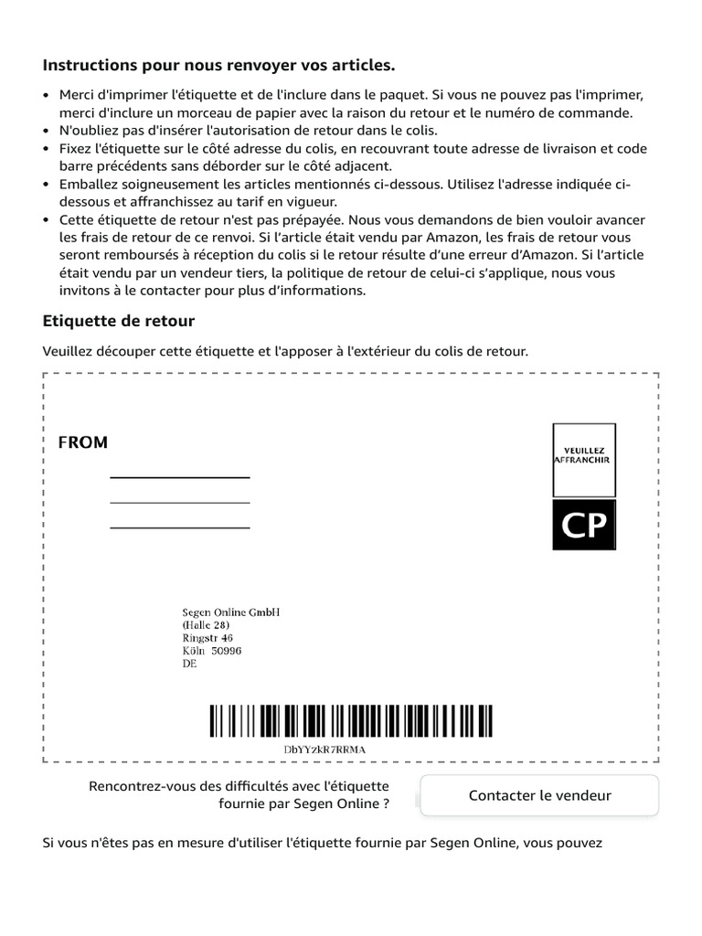 Instructions de Retour d'Articles | PDF