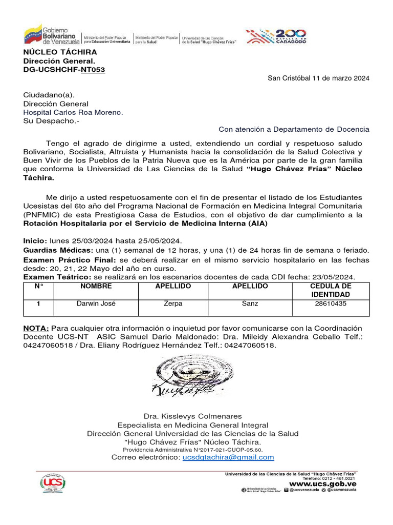 053 Oficio Rotacion Hospitalaria AIA SDM | PDF