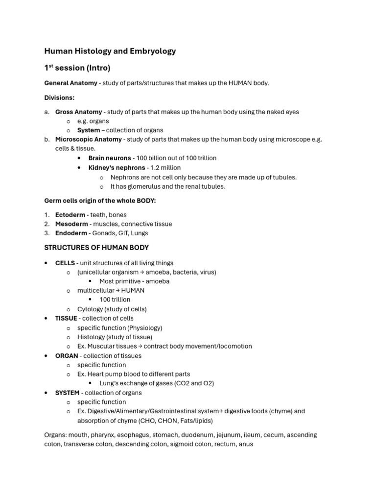 Human Histology and Embryology Overview | PDF | Epithelium | Tissue ...