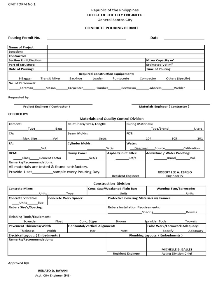 Blank Form Pouring Permit | Download Free PDF | Concrete | Building ...