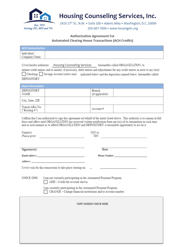 ACH Authorization Agreement Form | PDF