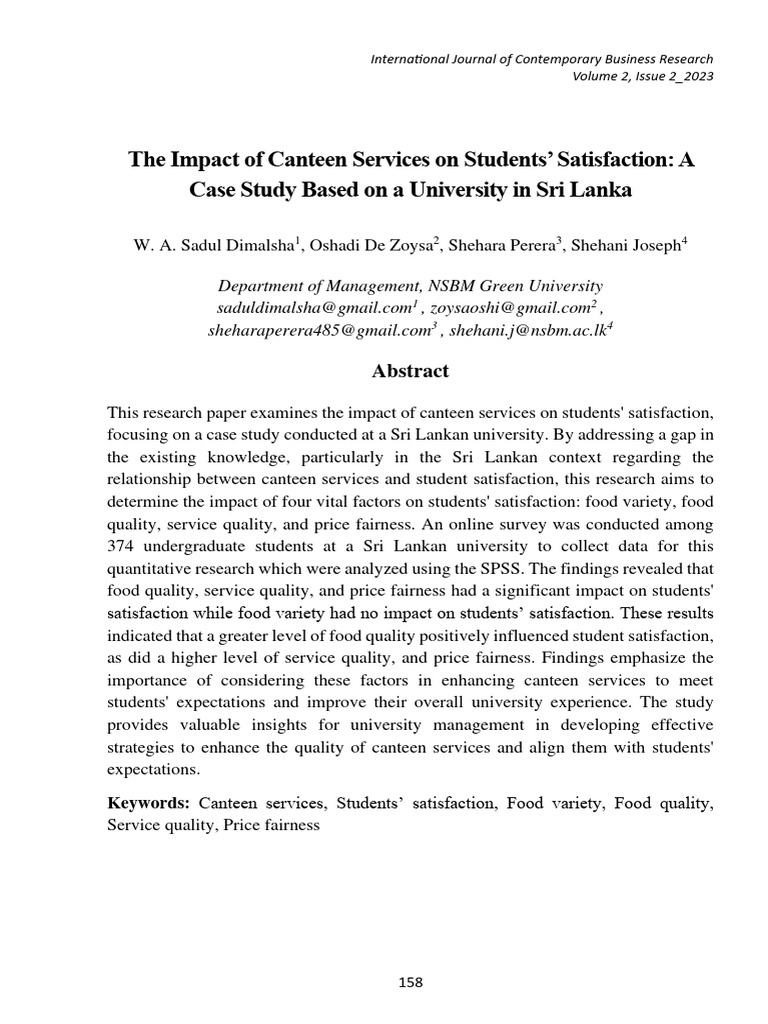 The Impact of Canteen Services On Students' Satisfaction A | PDF | Survey Methodology | Customer ...