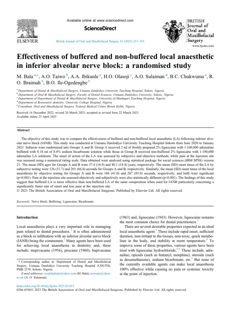 Effectiveness of Buffered and Non-Buffered Local Anaesthetic in ... Effectiveness of Buffered and Non-Buffered Local Anaesthetic in ...