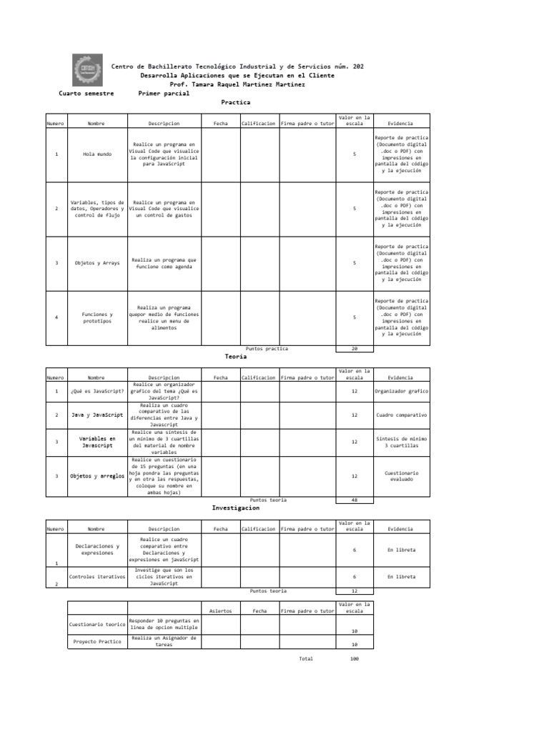Tablas Javascript | PDF | Script Java | Programa de computadora