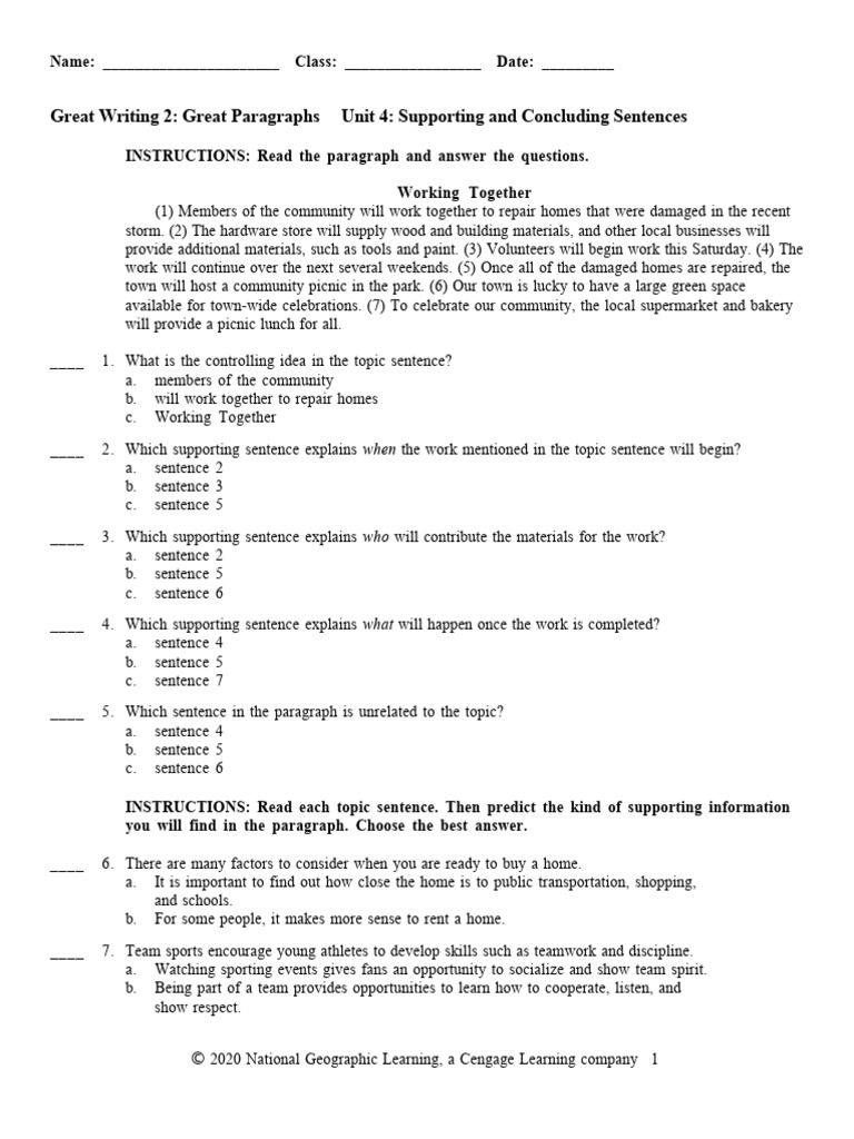 Great Writing 2 Unit 4 Test Guide | PDF | English Language