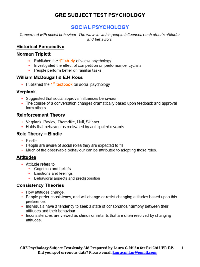 A GRE Psychology Subject Test Study Guide | PDF | Attitude (Psychology ...