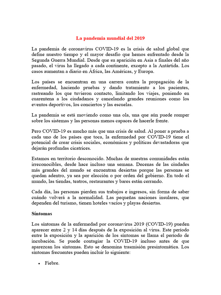 La Pandemia Mundial Del 2019 | PDF | Enfermedades y trastornos ...