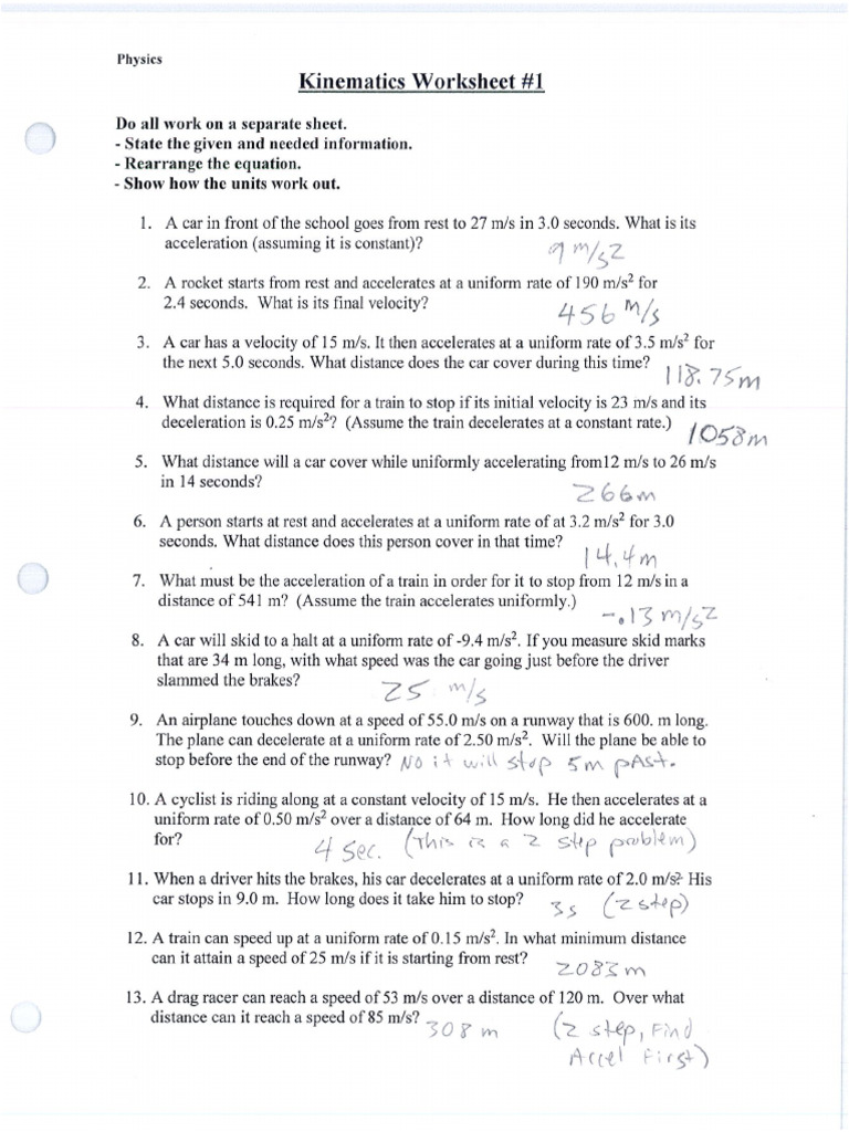 Kinematics Worksheet Akey | PDF