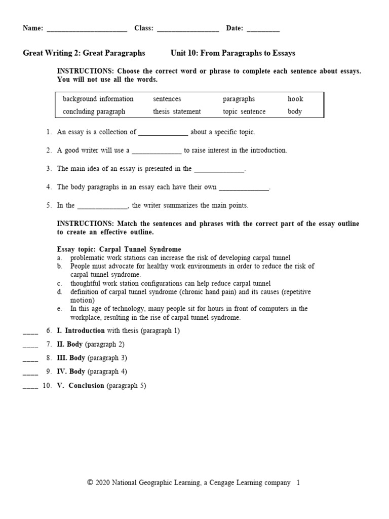 Great Writing 5e Level 2 Unit 10 Exam View Test | PDF | Essays | Camping