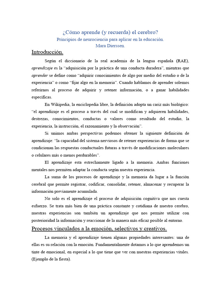 Aprendizaje | Descargar gratis PDF | Memoria | Aprendizaje