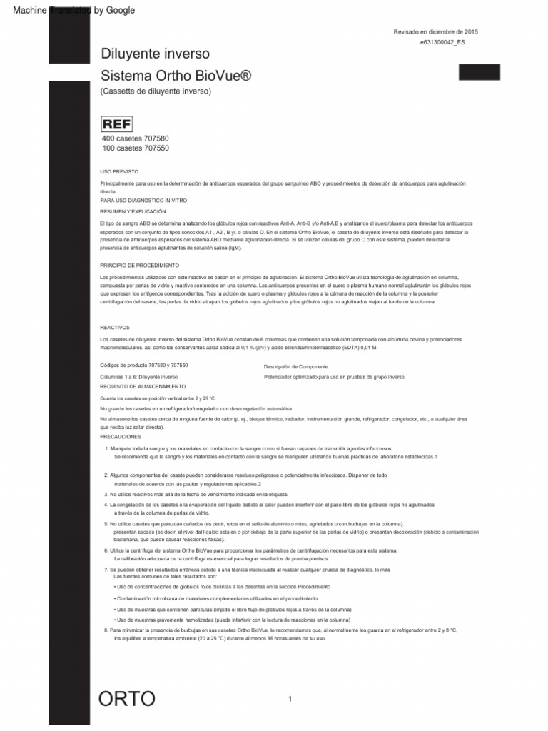 O R T H O. Reverse Diluent. Ortho BioVue System (Reverse Diluent ...