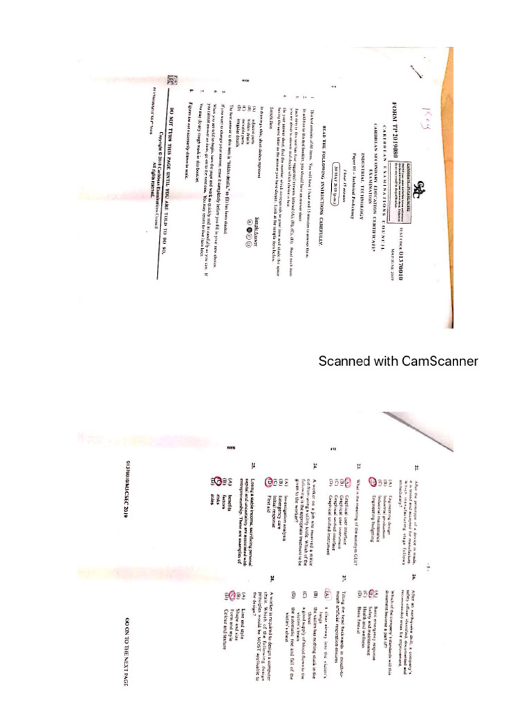 2019 CSEC Industrial Technology Past Paper - Paper 1 | PDF