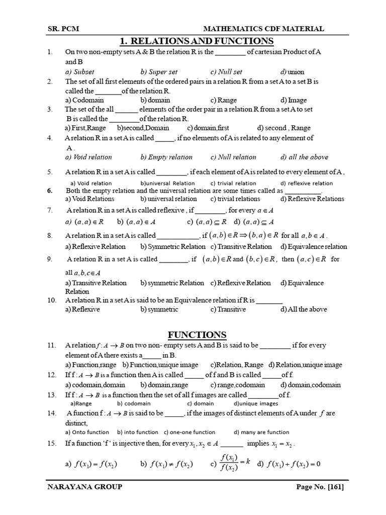 1.relations and Functions | PDF | Function (Mathematics) | Mathematical ...