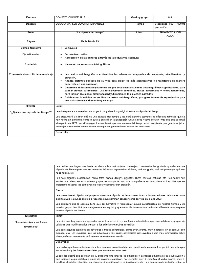 La Capsula Del Tiempo | PDF | Adverbio | Evaluación