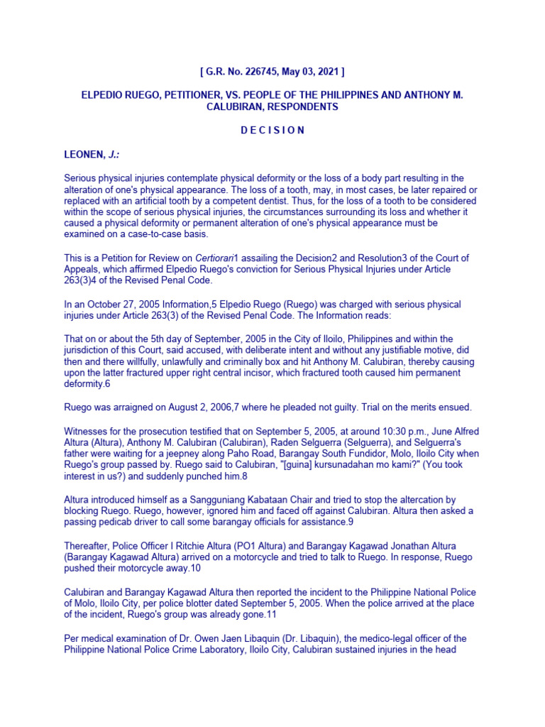 Ruego Vs People - Physical Injuries | PDF | Assault | Certiorari