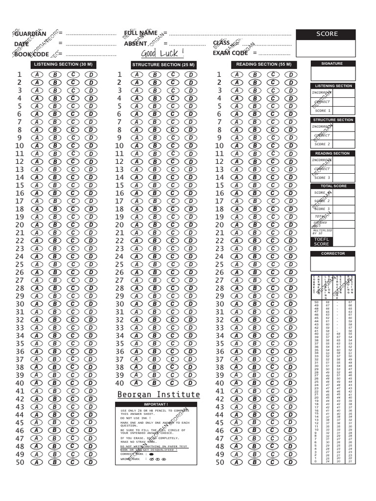 TOEFL Paper Sheet Model B | PDF | Standardized Tests