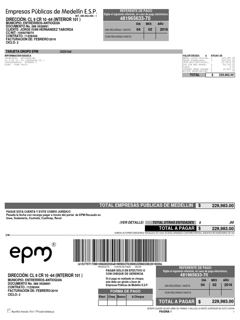 Factura Tarjeta EPM | PDF | Finanzas personales | Colombia