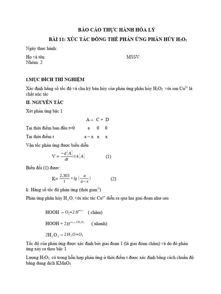 Báo Cáo TH C Hành Hóa Lý Bài 11 | PDF