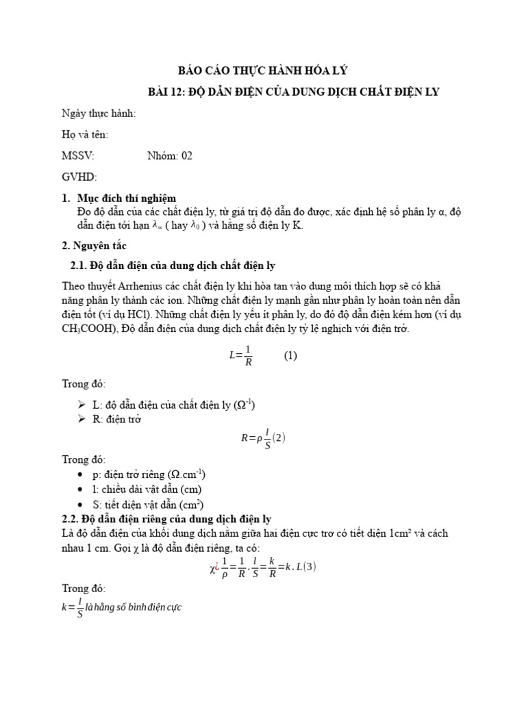 BÁO CÁO TH C HÀNH HÓA LÝ Bài 12 | PDF