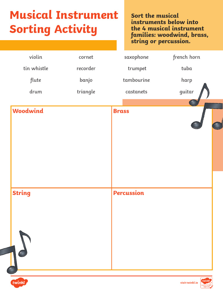 Music Instrument Families Sorting Worksheet | PDF