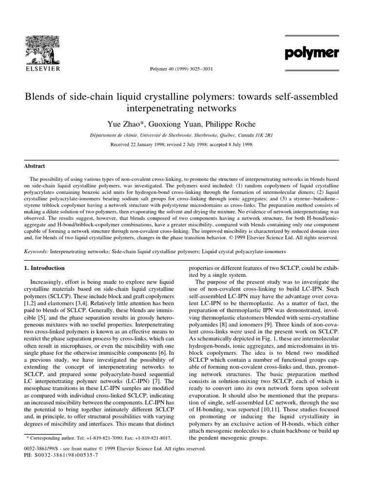 Blends of Side-Chain Liquid Crystalline Polymers Towards Self-Assembled Interpenetrating ...
