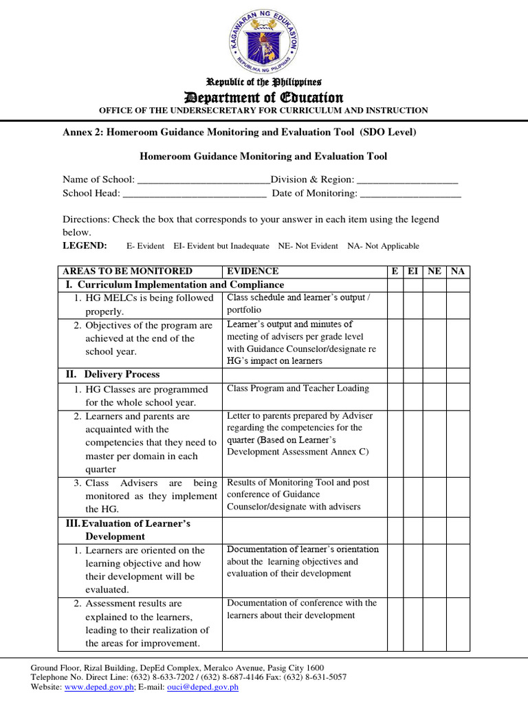 Homeroom Guidance Evaluation Tool | PDF | Learning | Curriculum