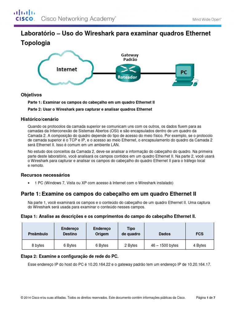 Análise de Quadros Ethernet com Wireshark | PDF | Ethernet | Modelo OSI