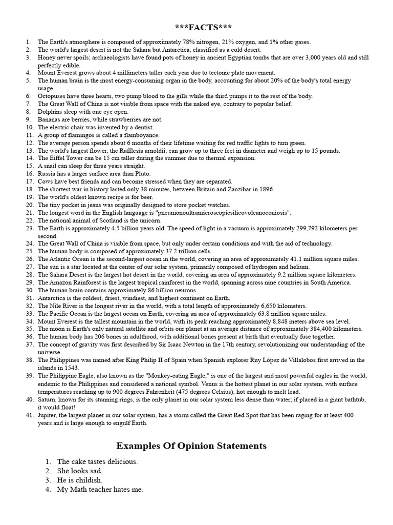 fun FACTS | PDF | Earth | Solar System