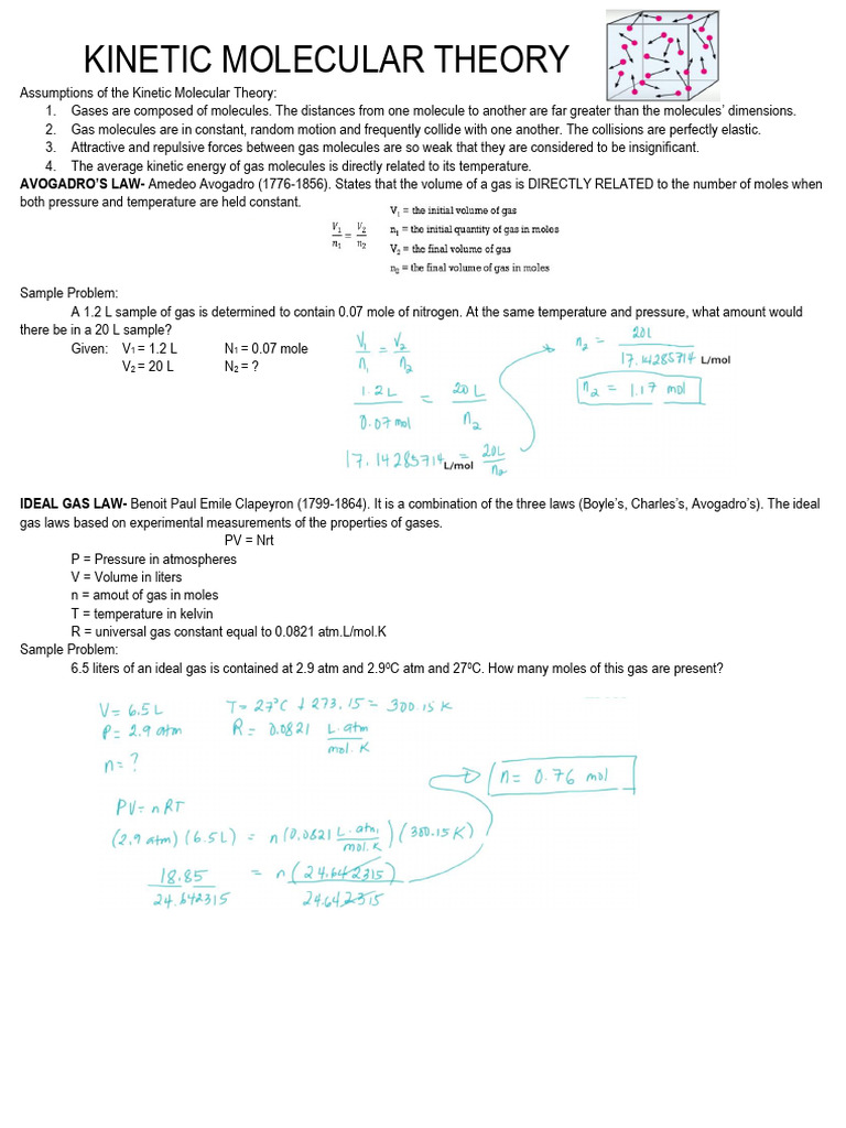 Kinetic Molecular Theory and Gas Laws | PDF | Gases | Molecules