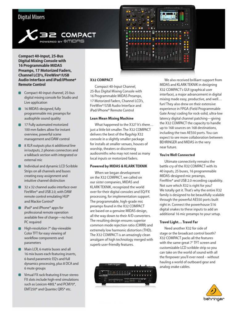 Digital Mixer x32 Compact | PDF | Equalization (Audio) | Usb