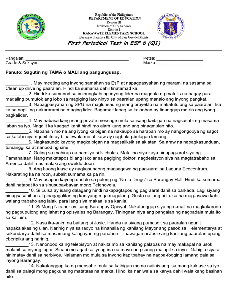 1ST PT Esp 6 Q1 | PDF
