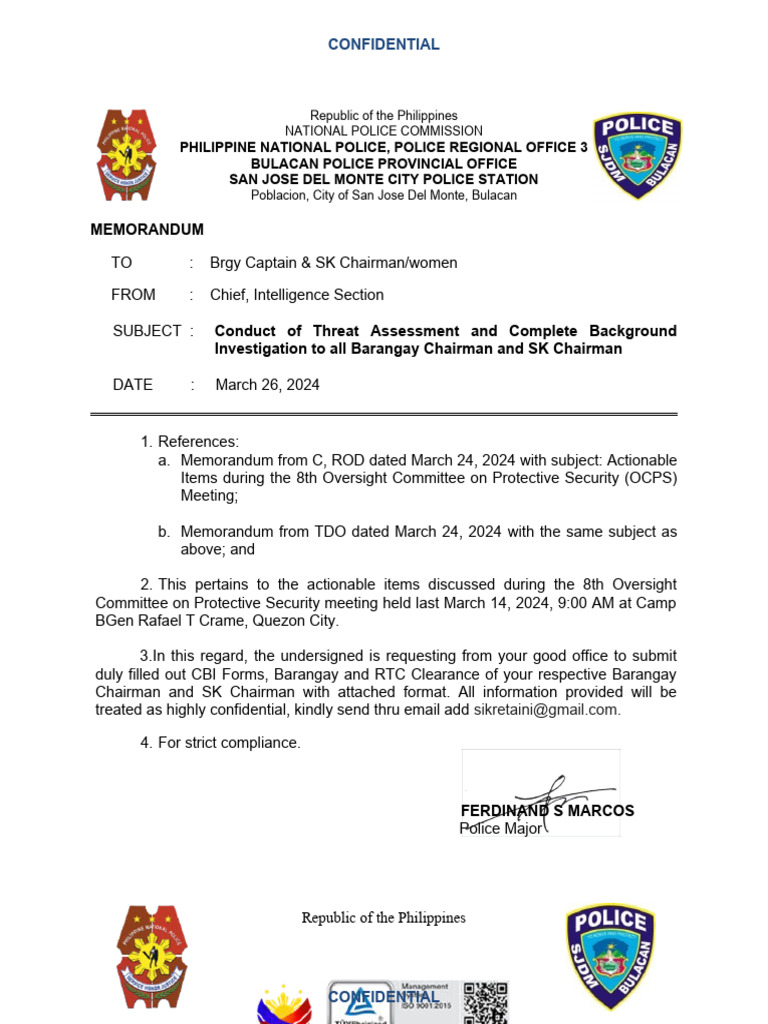 Conduct of Threat Assessment and Complete Background Investigation To ...