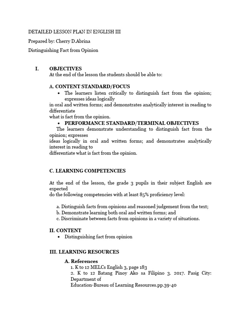 DETAILED LESSON PLAN IN ENGLISH III | PDF
