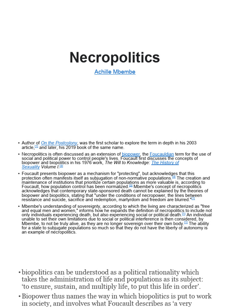 Necropolitics: Achille Mbembe | PDF
