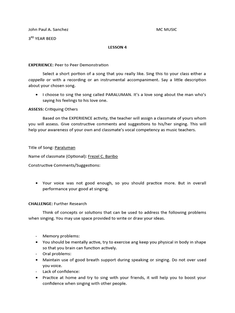 John Paul MUSIC LESSON 4-5 MODULE | PDF | Singing | Clef