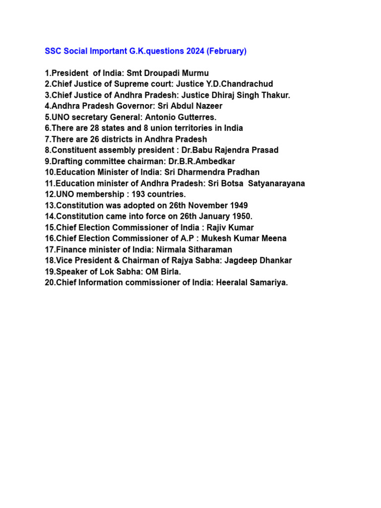 SSC Social Important GK | PDF