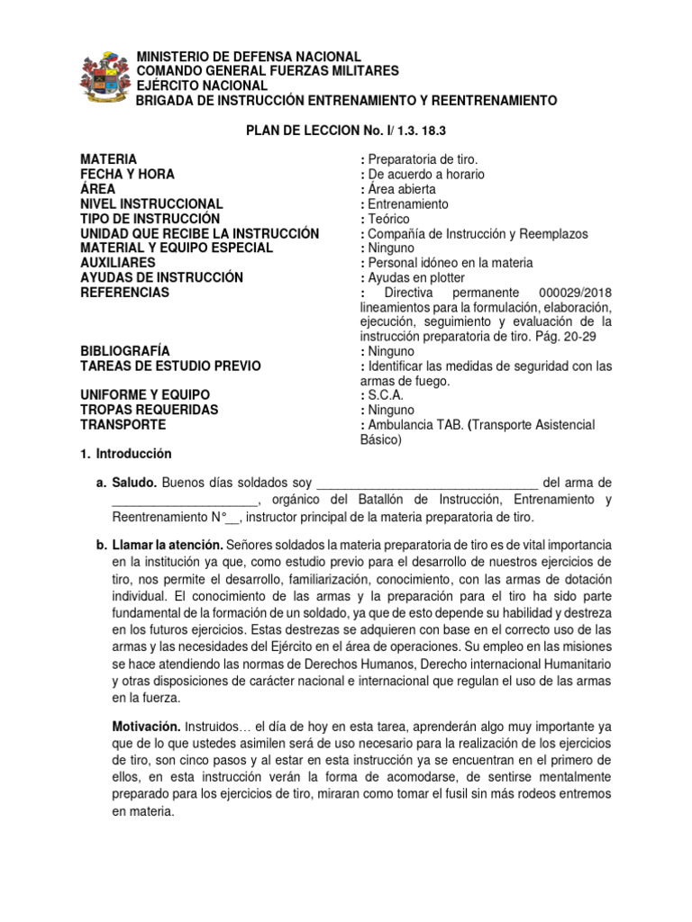 3.18.3 Plan de Leccion Preparatoria de Tiro Tarea N°3 Principios Basicos para El Tiro. | PDF ...