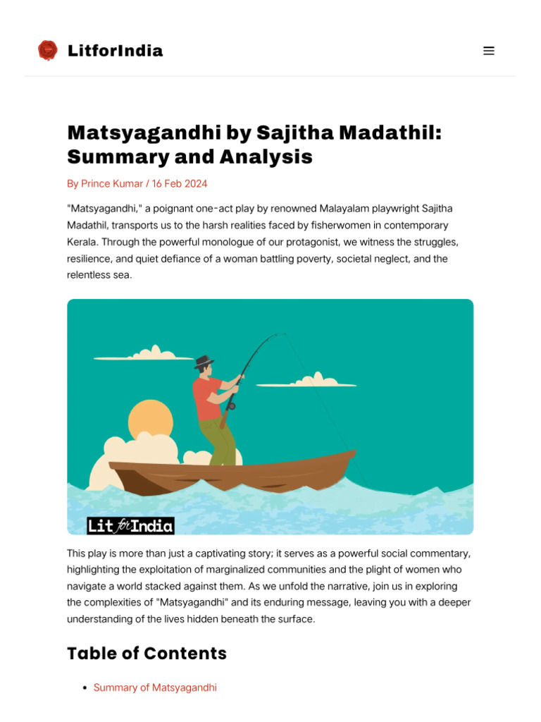 Matsyagandhi by Sajitha Madathil - Summary and Analysis | PDF | General Fiction