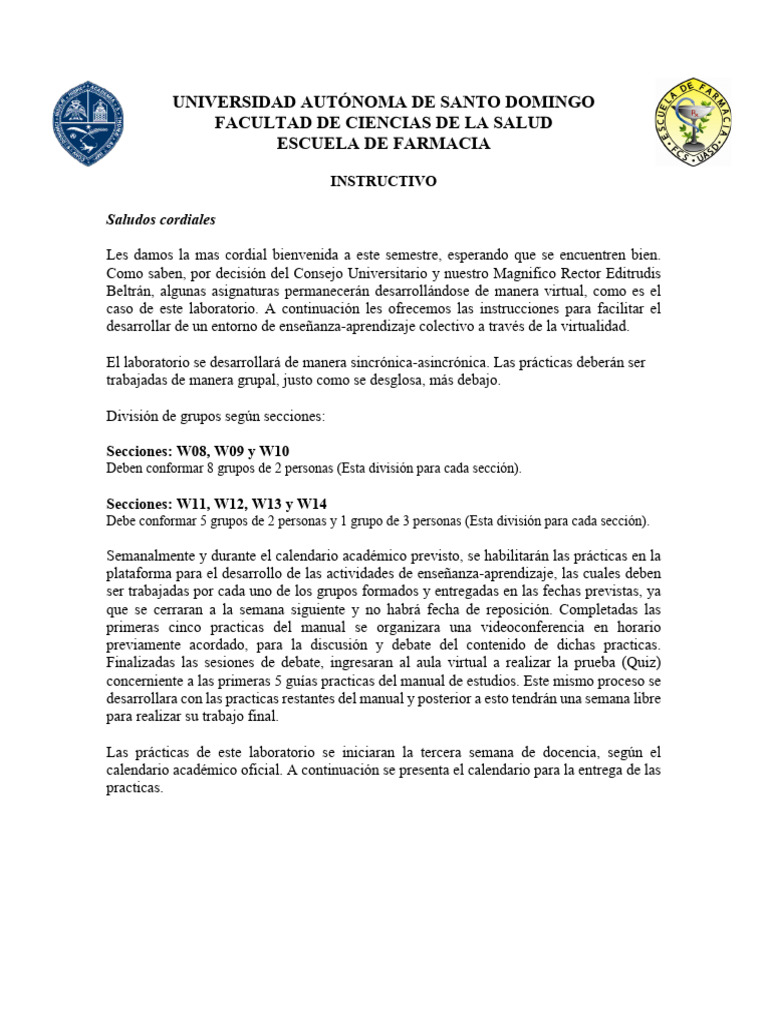 INSTRUCTIVO FAR-145 Sec. W Semestre 2024-10 | PDF | Ciencia y ...