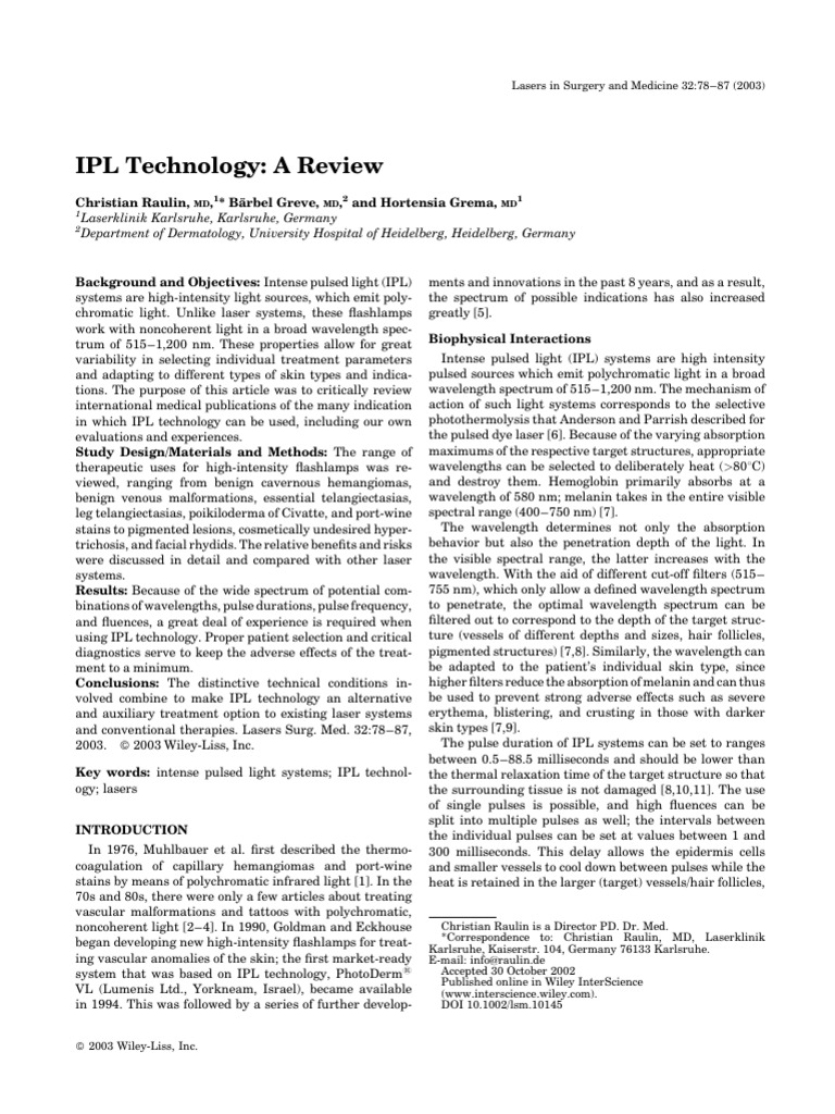 IPL Technology Review: Uses & Effects | PDF | Clinical Medicine ...