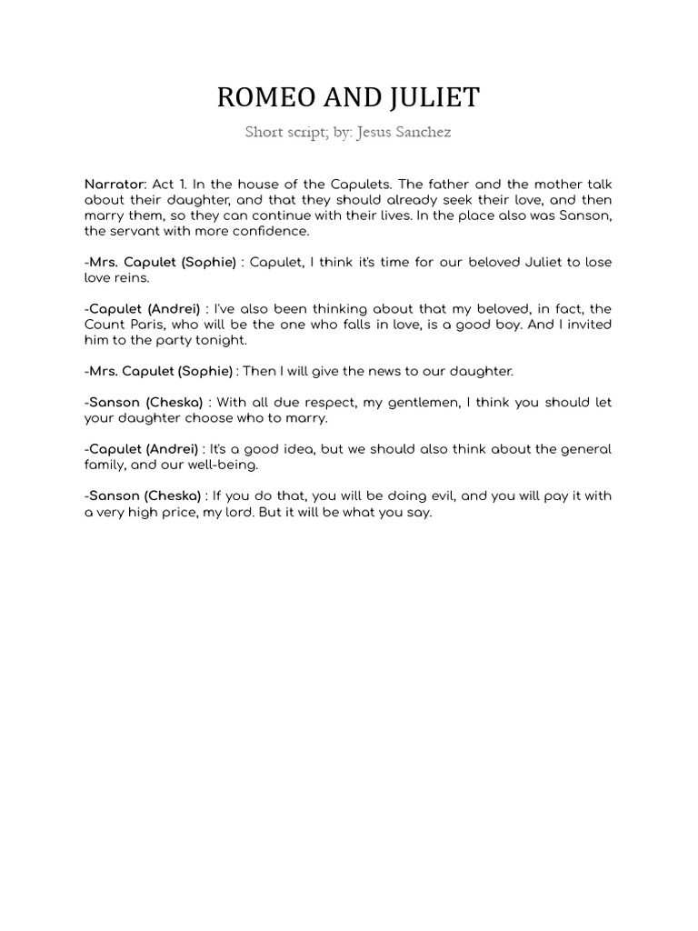 ROMEO AND JULIET Script | Download Free PDF | Characters In Romeo And ...