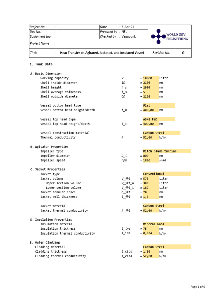 Heat Transfer On Agitated, Jacketed, and Insulated Vessel | PDF | Process Engineering ...